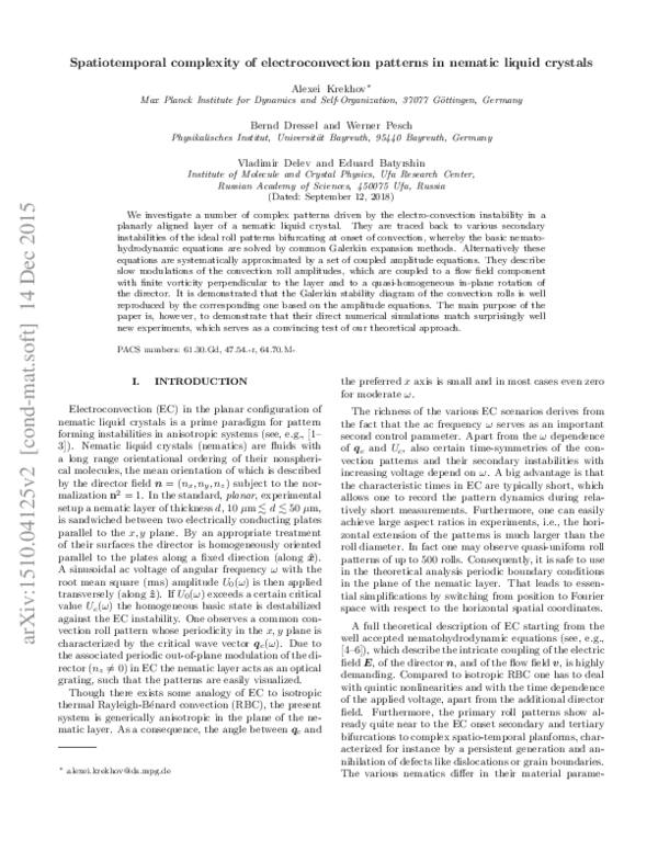 (PDF) Spatiotemporal complexity of electroconvection patterns in nematic liquid crystals