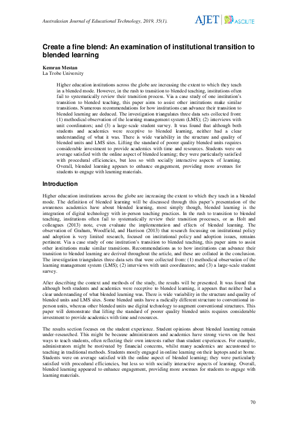 (PDF) Create a fine blend: An examination of institutional transition ...