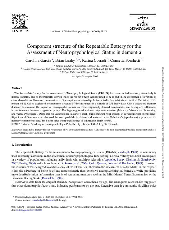 (PDF) Component structure of the Repeatable Battery for the Assessment ...