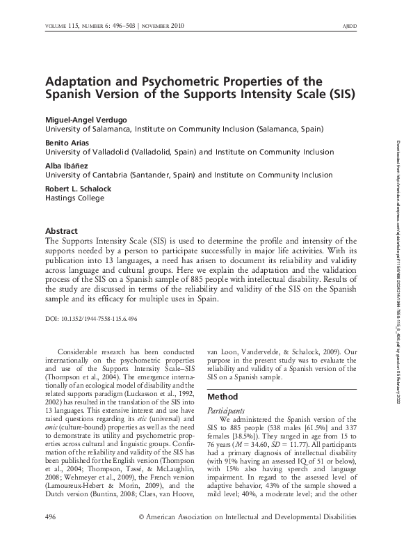 (PDF) Adaptation and Psychometric Properties of the Spanish Version of ...