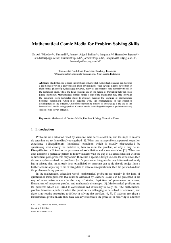 (PDF) Mathematical Comic Media For Problem Solving Skills