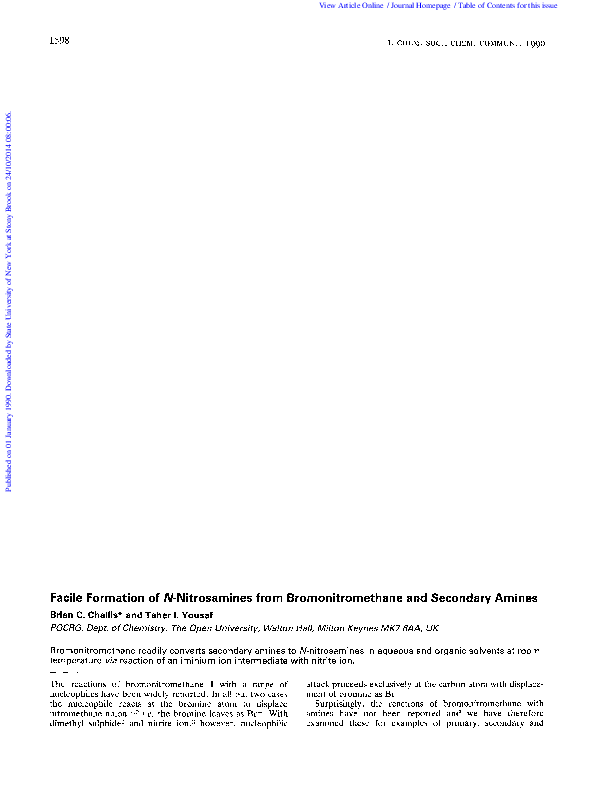 (PDF) Facile formation of N-nitrosamines from bromonitromethane and secondary amines