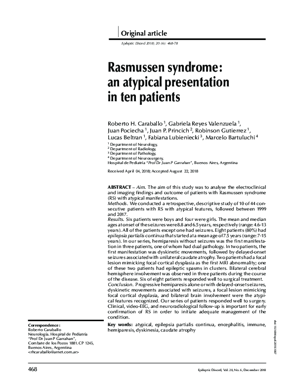 (PDF) Rasmussen syndrome: an atypical presentation in ten patients ...