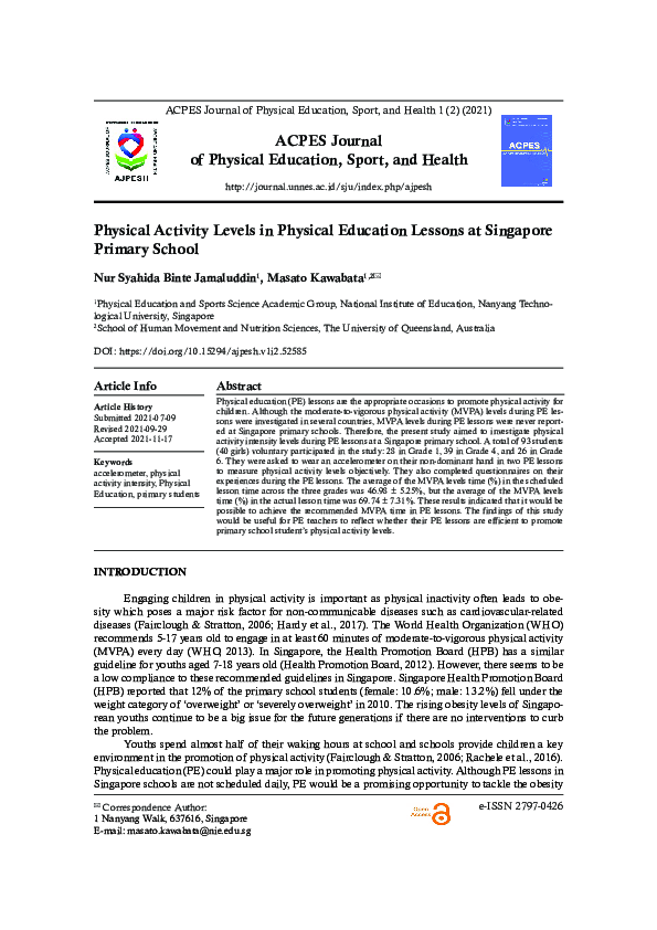 (PDF) Physical Activity Levels in Physical Education Lessons at ...