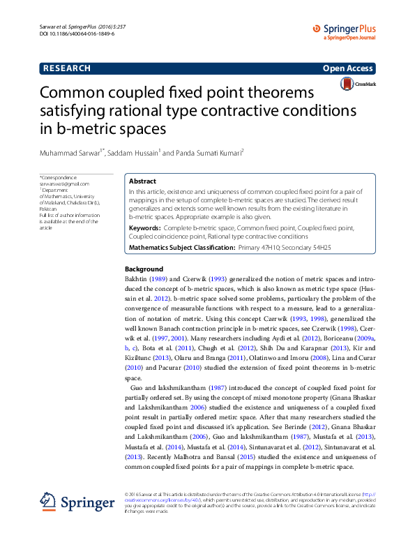 Pdf Common Coupled Fixed Point Theorems Satisfying Rational Type Contractive Conditions In B