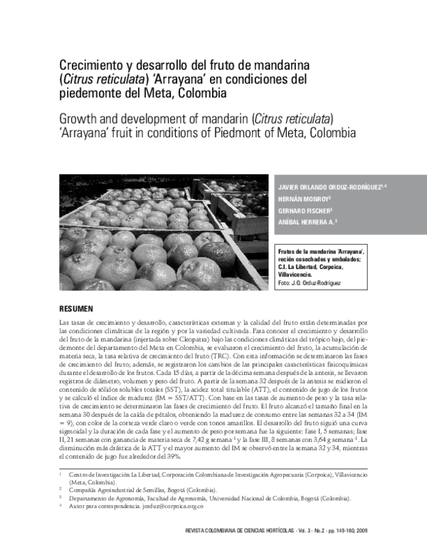(PDF) Crecimiento y desarrollo del fruto de mandarina (Citrus ...