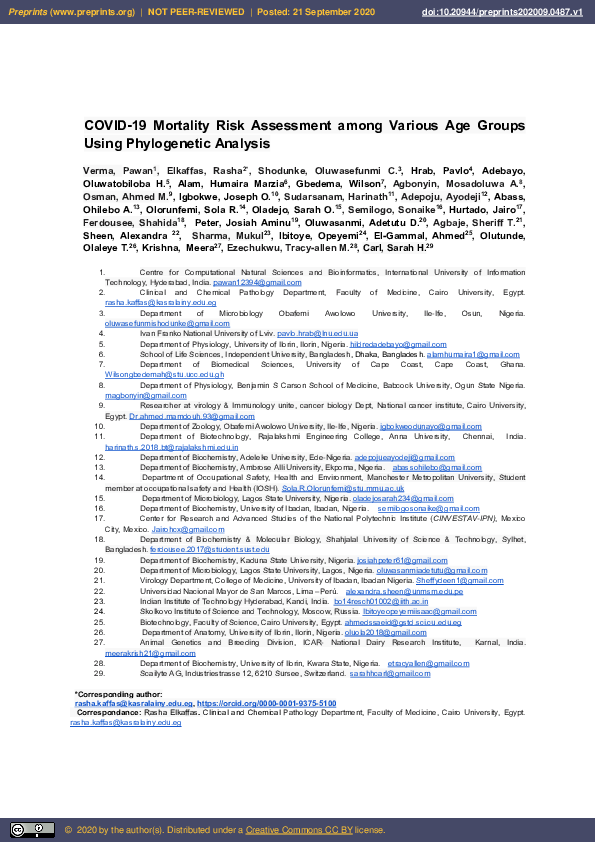 (PDF) COVID-19 Mortality Risk Assessment among Various Age Groups using ...