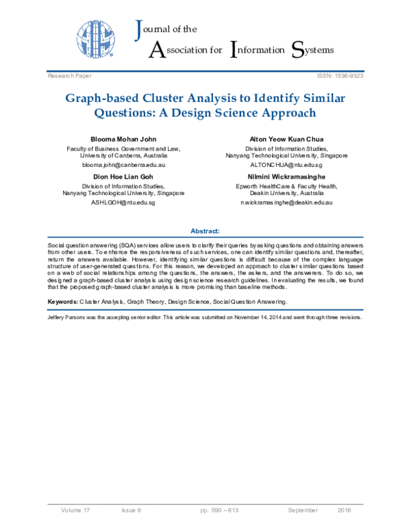 (PDF) Graph-based Cluster Analysis to Identify Similar Questions: A ...