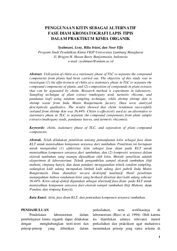 (PDF) Penggunaan Kitin Sebagai Alternatif Fase Diam Kromatografi Lapis ...