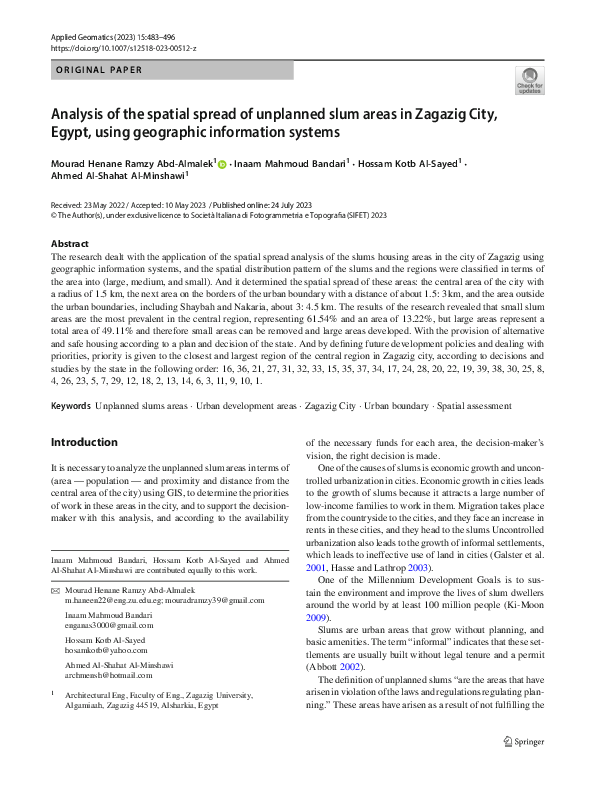 (PDF) Analysis of the spatial spread of unplanned slum areas in Zagazig ...