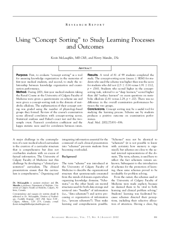 (PDF) Using “Concept Sorting” to Study Learning Processes and Outcomes ...
