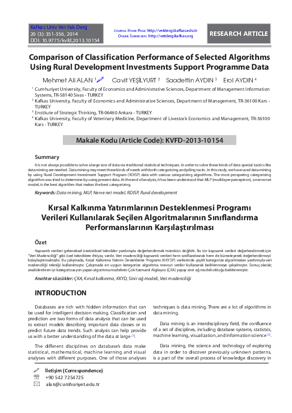Pdf Comparison Of Classification Performance Of Selected Algorithms Using Rural Development 
