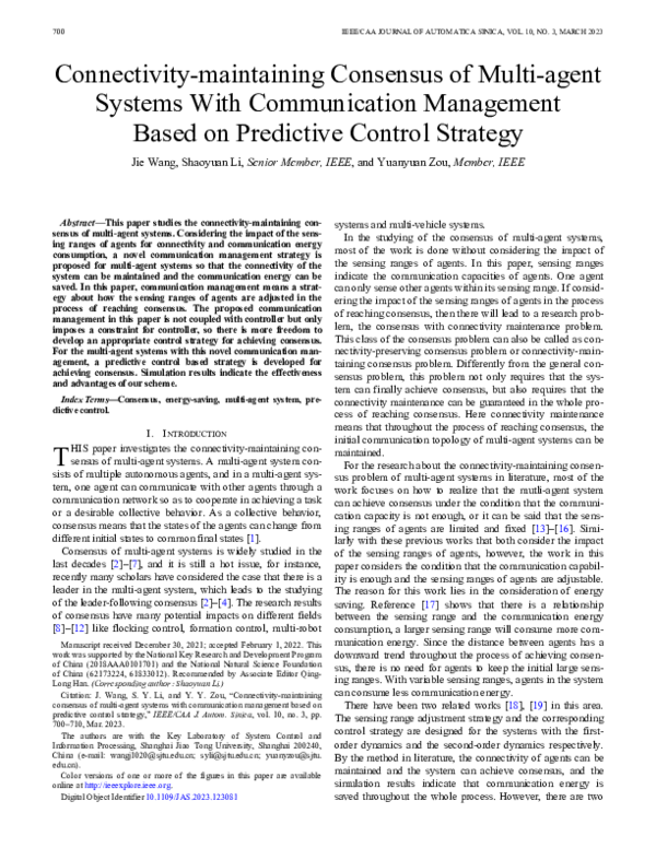 Pdf Connectivity Maintaining Consensus Of Multi Agent Systems With Communication Management