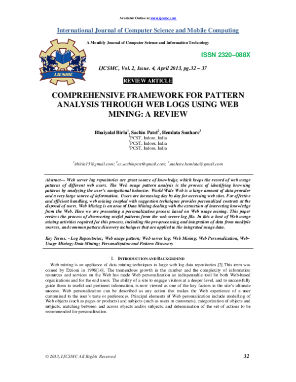 Pdf Comprehensive Framework For Pattern Analysis Through Web Logs Using Web Mining A Review