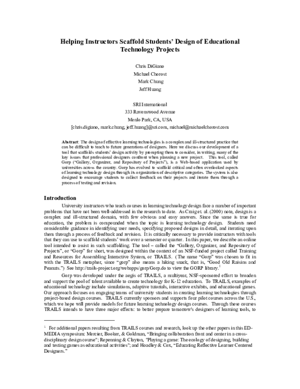 (PDF) Helping Instructors Scaffold Students' Design of Educational Technology Projects