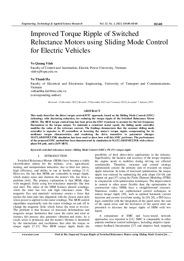 Pdf Improved Torque Ripple Of Switched Reluctance Motors Using Sliding Mode Control For