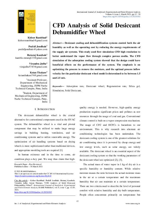 (PDF) CFD Analysis of Solid Desiccant Dehumidifier Wheel