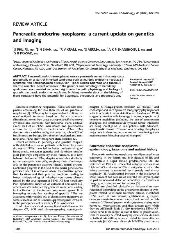 (PDF) Pancreatic endocrine neoplasms: a current update on genetics and ...