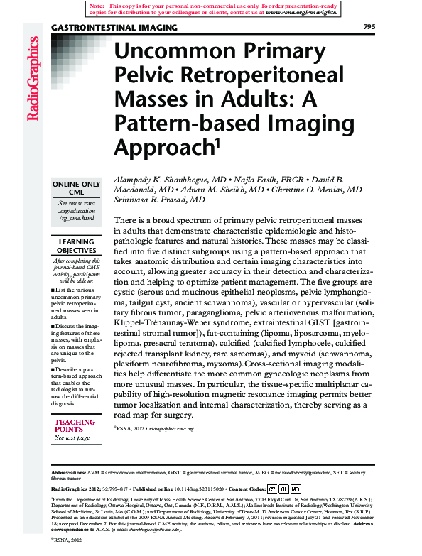 (PDF) Uncommon Primary Pelvic Retroperitoneal Masses in Adults: A ...