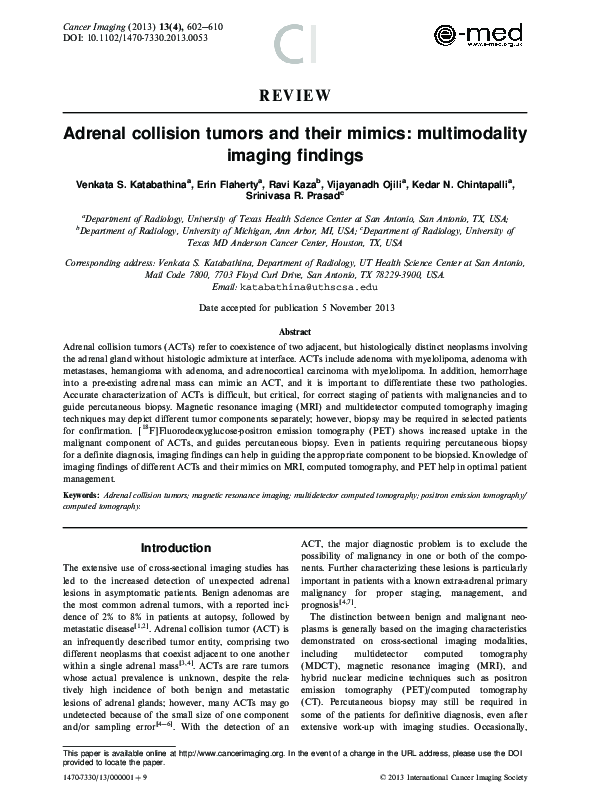 (PDF) Adrenal collision tumors and their mimics: multimodality imaging ...