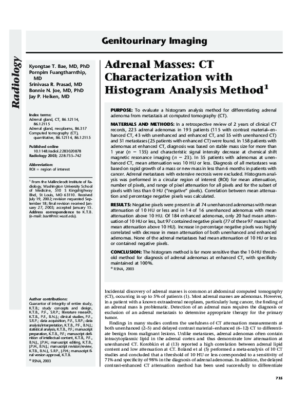(PDF) Adrenal Masses: CT Characterization with Histogram Analysis Method