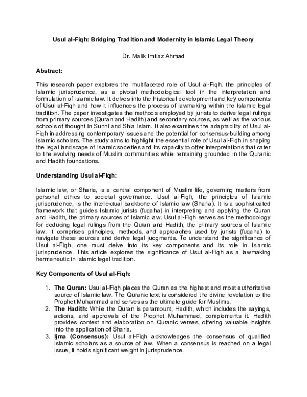 (DOC) Usul al-Fiqh: Bridging Tradition and Modernity in Islamic Legal ...