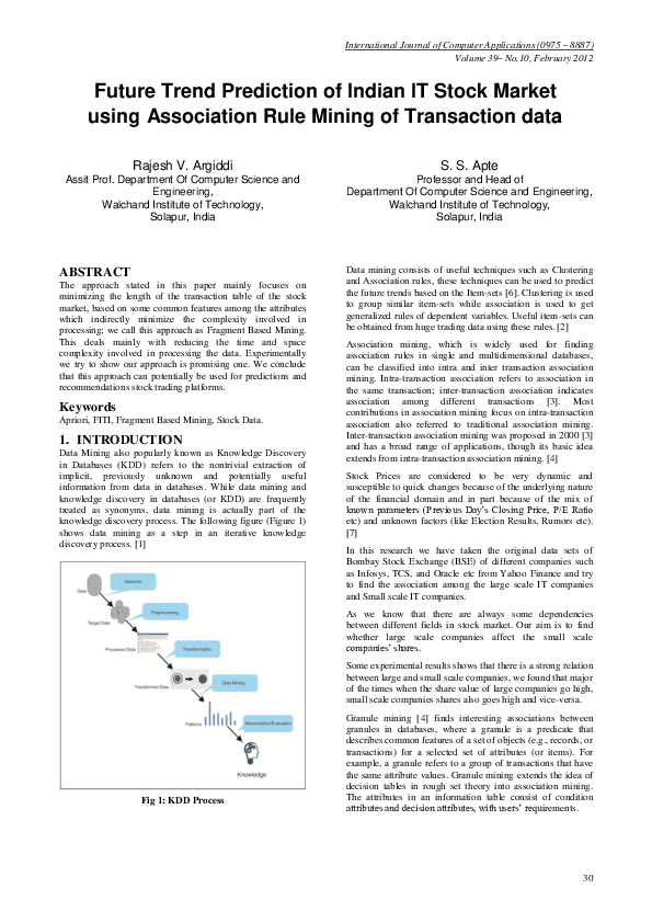 (PDF) Future Trend Prediction of Indian IT Stock Market using Association Rule Mining of ...