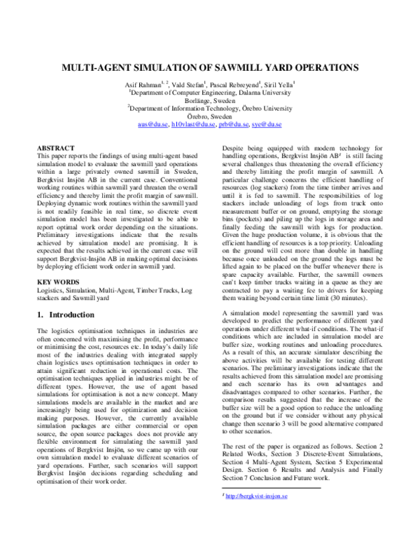(PDF) Multi-Agent Simulation of Sawmill Yard Operations | Ștefan Vlad - Academia.edu