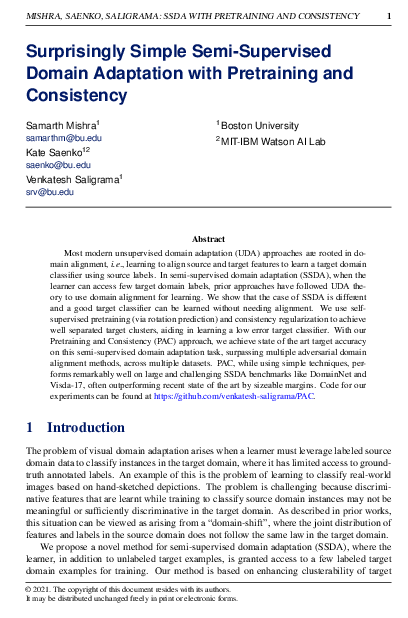 (PDF) Surprisingly Simple Semi-Supervised Domain Adaptation with Pretraining and Consistency