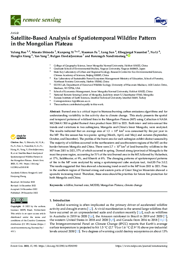 (PDF) Satellite-Based Analysis of Spatiotemporal Wildfire Pattern in the Mongolian Plateau