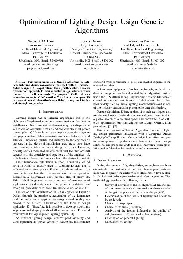 (PDF) Optimization of lighting design usign Genetic algorithms