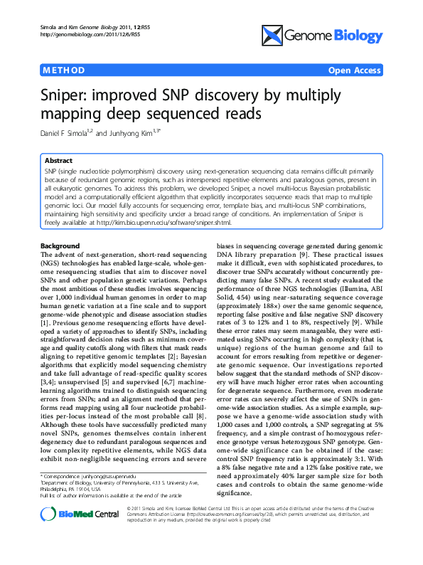 (PDF) Sniper: improved SNP discovery by multiply mapping deep sequenced ...