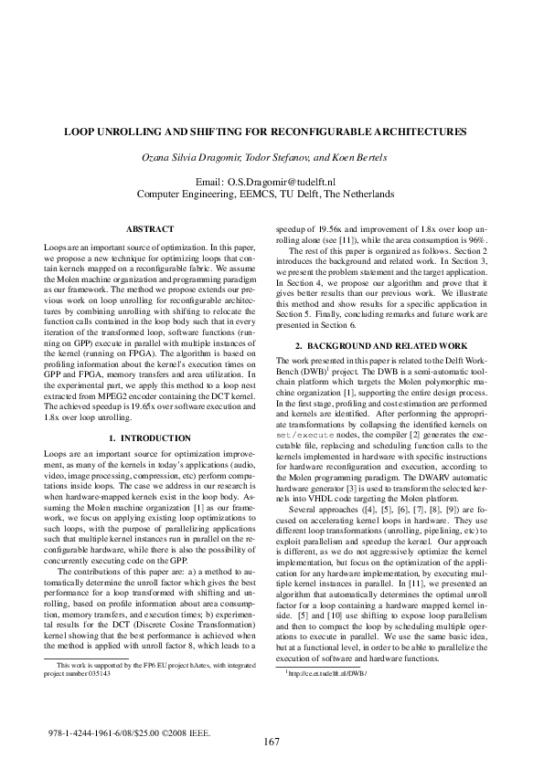 (PDF) Loop unrolling and shifting for reconfigurable architectures | Todor Stefanov - Academia.edu