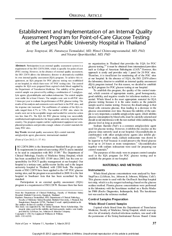 (PDF) Establishment and Implementation of an Internal Quality Assessment Program for Point-of ...