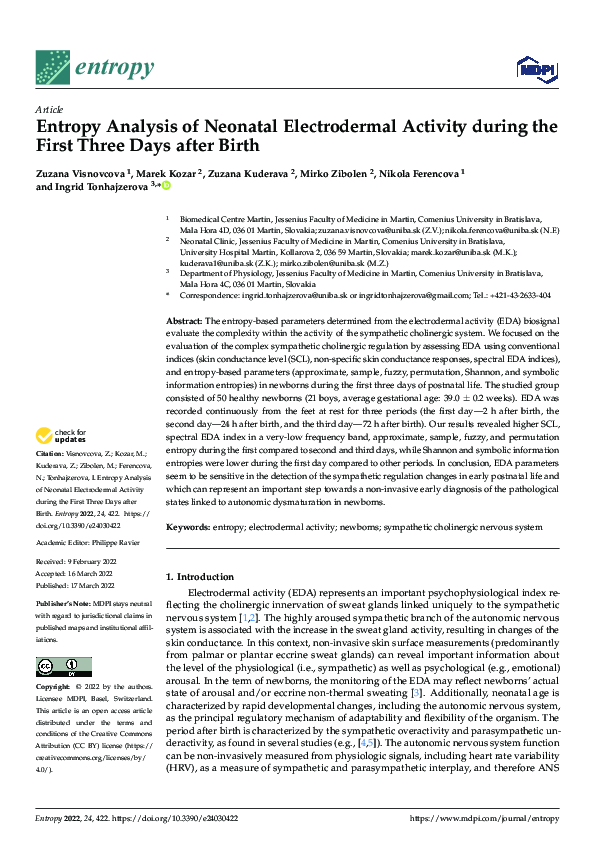 (PDF) Entropy Analysis of Neonatal Electrodermal Activity during the ...