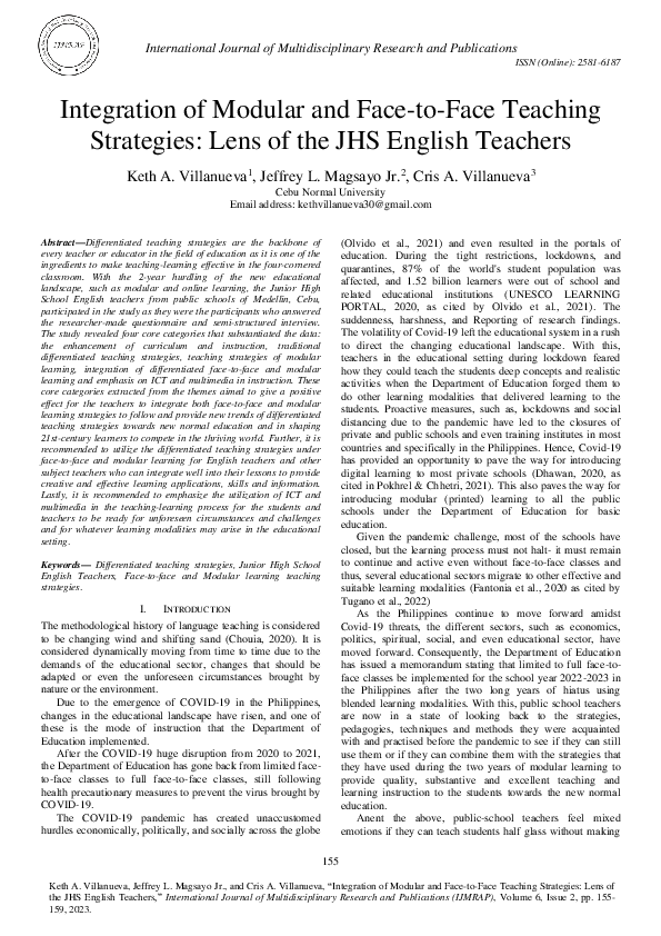 (PDF) Integration of Modular and Face-to-Face Teaching Strategies: Lens ...