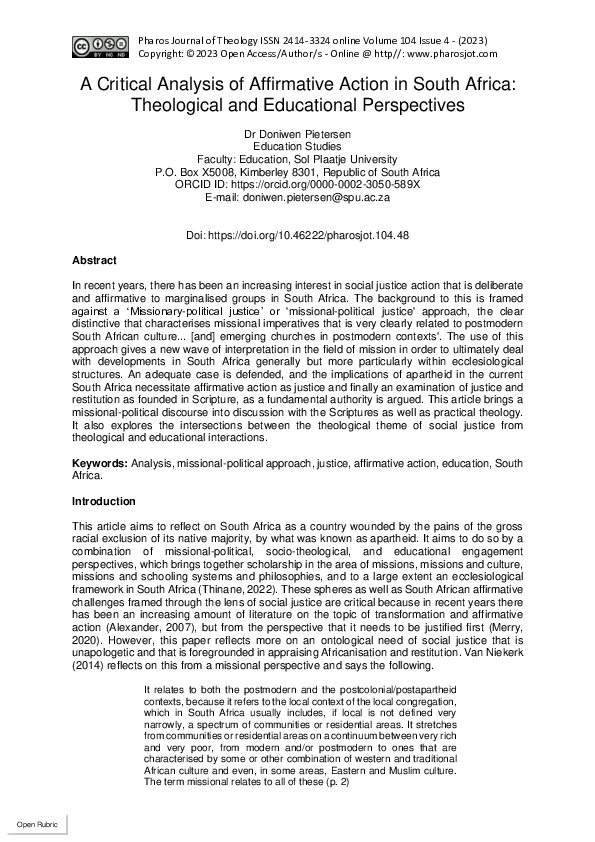 (PDF) A Critical Analysis of Affirmative Action in South Africa ...