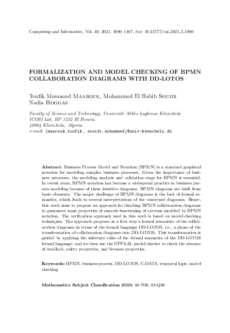 (PDF) Formalization and Model Checking of BPMN Collaboration Diagrams with DD-LOTOS