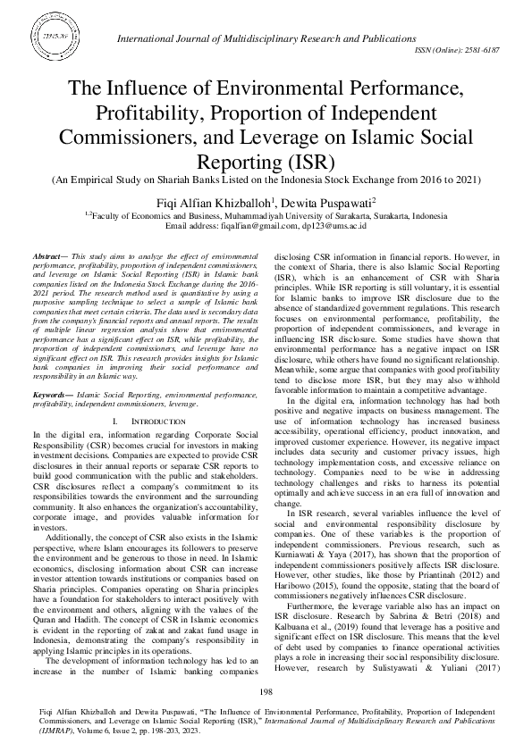 (PDF) The Influence of Environmental Performance, Profitability ...