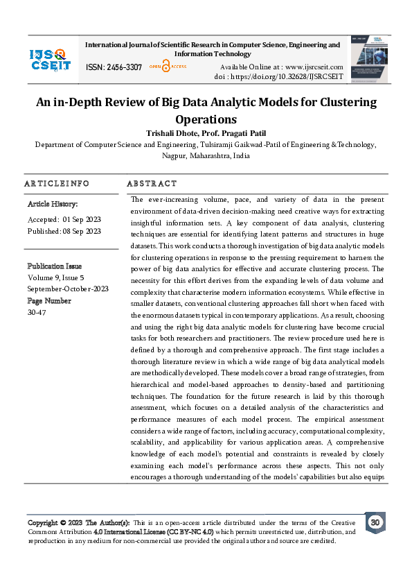 (PDF) An in-Depth Review of Big Data Analytic Models for Clustering Operations