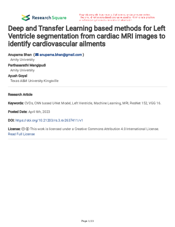 (PDF) Deep and Transfer Learning based methods for Left Ventricle segmentation from cardiac MRI ...