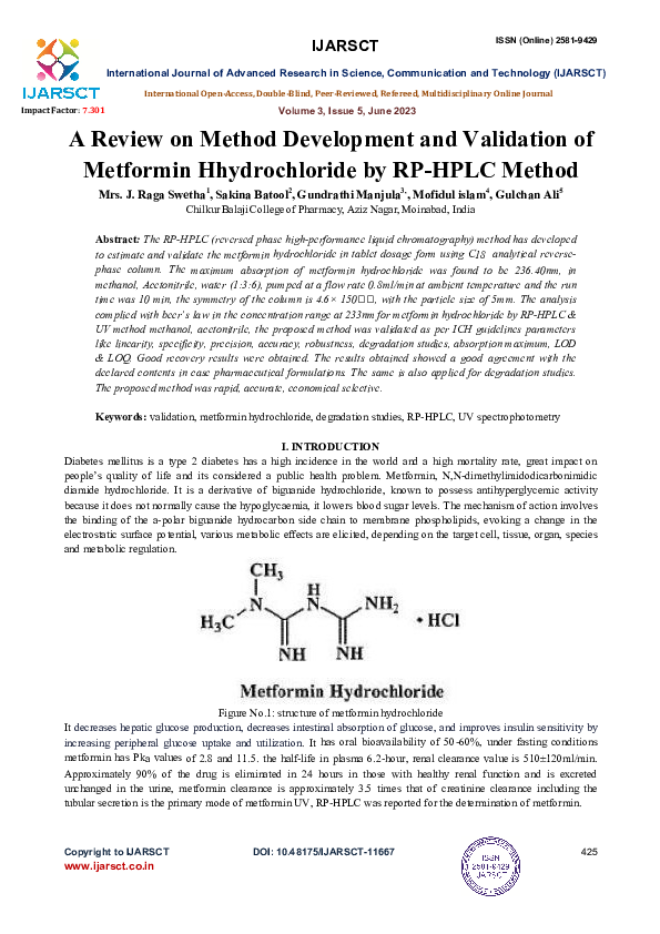 Pdf A Review On Method Development And Validation Of Metformin