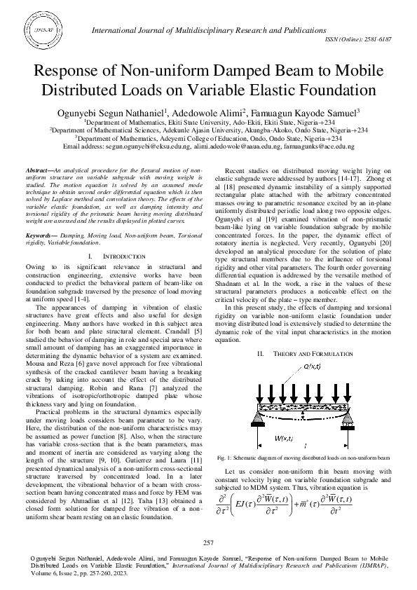 (PDF) Response of Non-uniform Damped Beam to Mobile Distributed Loads on Variable Elastic Foundation