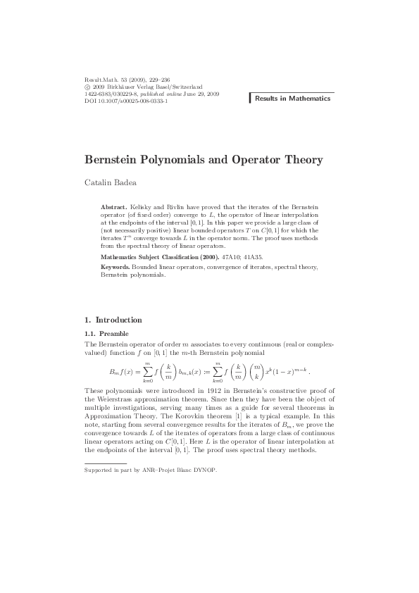 (PDF) Bernstein Polynomials and Operator Theory