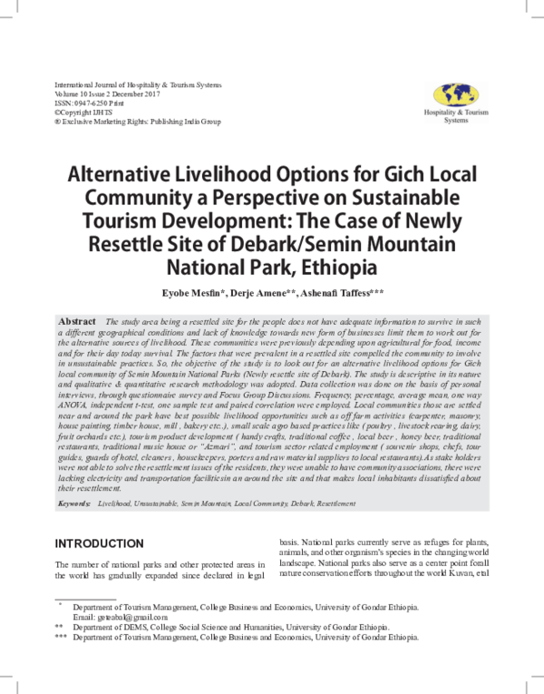 (PDF) Alternative Livelihood Options for Gich Local Community a ...
