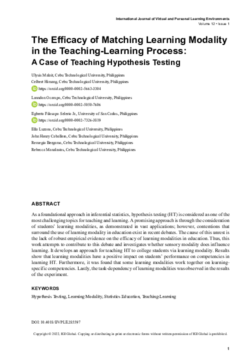 Pdf The Efficacy Of Matching Learning Modality In The Teaching Learning Process A Case Of
