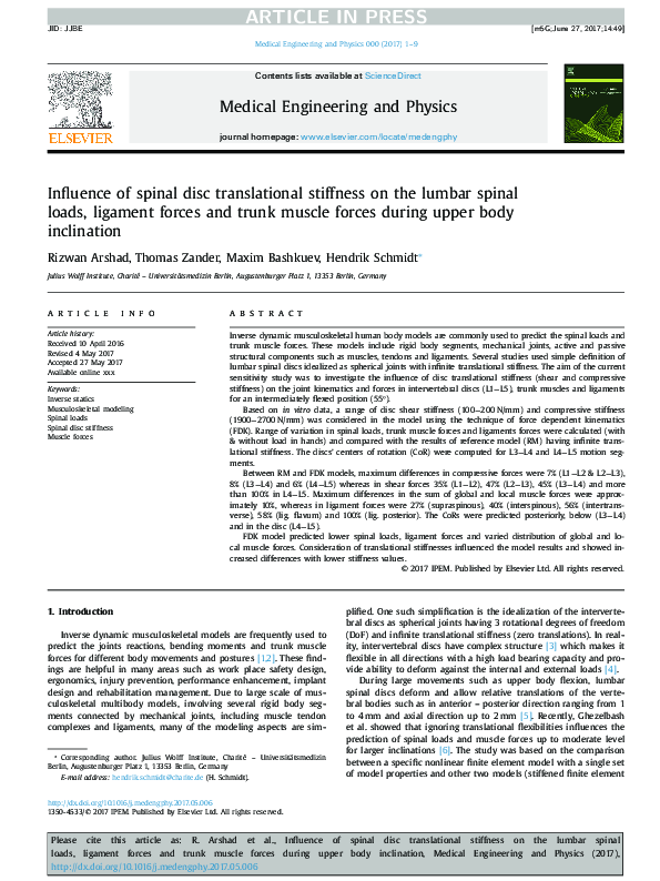 (PDF) Influence of spinal disc translational stiffness on the lumbar ...