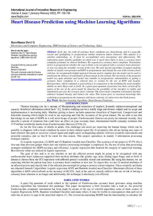 (PDF) Heart Disease Prediction using Machine Learning Algorithms