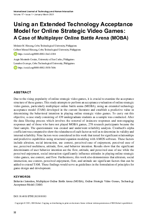 (PDF) Using an extended Technology Acceptance Model for online Strategic Video Games: A Case of ...