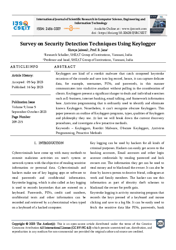 (PDF) Survey on Security Detection Techniques Using Keylogger